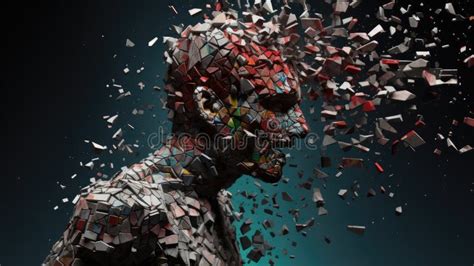 Art Of A Man S Portrait Disintegrating Into Pixel Like Fragments Stock