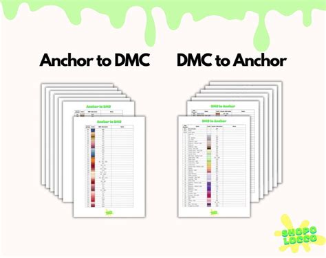 Printable DMC To Anchor Anchor To DMC Thread Conversion Charts PDF Embroidery Inventory