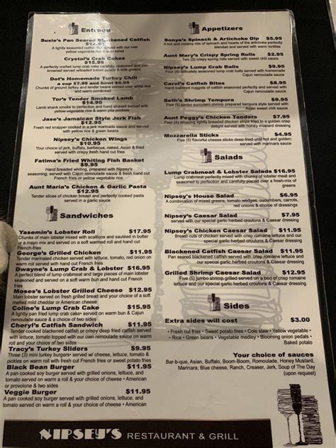 Menu At Nipseys Restaurant And Grill Upper Marlboro