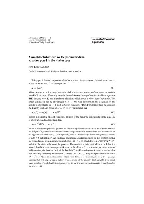 Pdf Asymptotic Behaviour For The Porous Medium Equation Posed In The