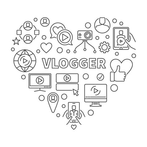 Vlogger Vector Heart Illustration In Thin Line Style 13065645 Vector