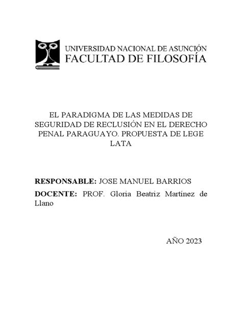 El Paradigma De Las Medidas De Seguridad De Reclusión En El Derecho