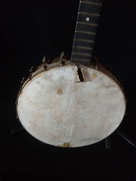 Vintage 4 String Banjo With Open Back And Stand