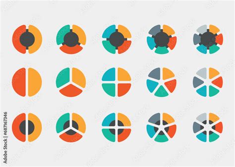 Pie Chart Set Colorful Diagram Collection With 23456 Sections Or