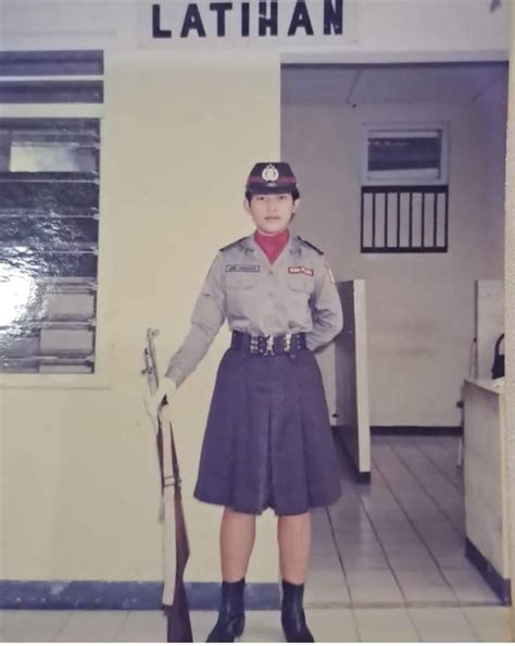A Female Indonesian Police Nco Academy Secaba Polri Cadet On Sentry