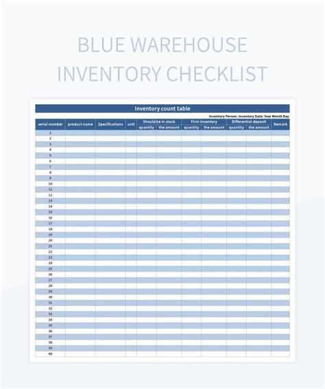 Blue Warehouse Inventory Checklist Excel Template And Google Sheets File For Free Download