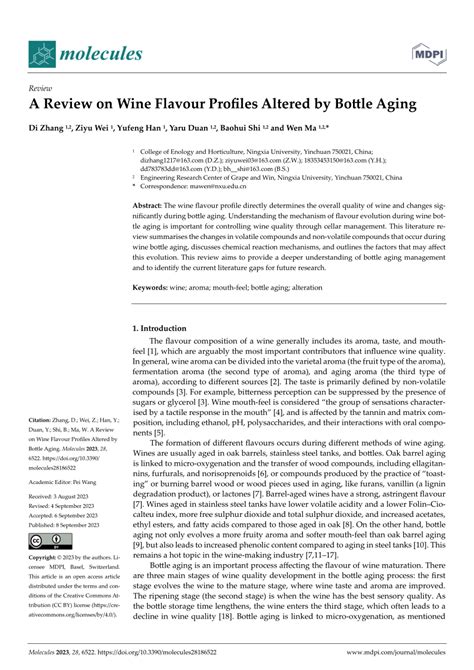 Pdf A Review On Wine Flavour Profiles Altered By Bottle Aging