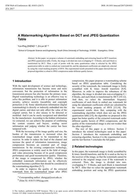 pdf a watermarking algorithm based on dct and jpeg quantization table