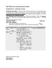 COP C Assignment COP C Intro Programming Concepts Assignment Selection If Else