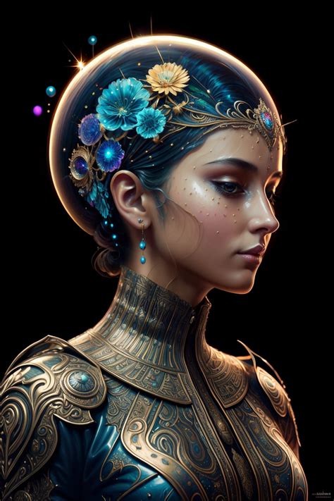 머리에 파란 꽃을 꽂은 여자 Seaart Ai