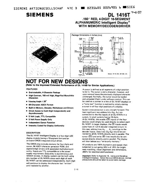 Sl1416t Datasheet 160 Red 4 Digit 16 Segment Alphanumeric Intelligent