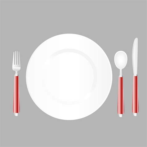 만화 벡터 일러스트 레이 션 개체 접시 포크 숟가락과 칼 프리미엄 벡터