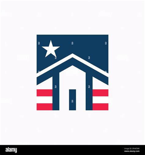 Iconic Square House Logo With Star And Stripes Representing American Pride And Freedom Stock