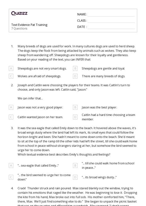 Text Evidence Worksheets Printable