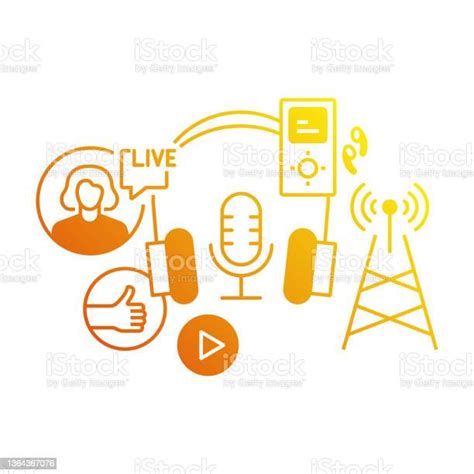 일러스트레이션 팟캐스트 개념의 벡터 집합입니다 웹 페이지 배너 포스터 인쇄 등을 위한 라인 아트 스타일 배경 디자인 벡터