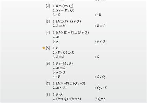 [2] 1 r⊃ p∨q 2 s∨∼ p∨q 3 ∼s ∼r [3] 1 m⊃p ⋅ s∨q