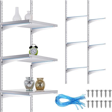 Morningro 4 Pcs Silver Twin Rail Upright Wall Shelving System 36 Inch With 12 Pcs