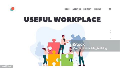 사무실 직원 협력 공동 작업 파트너십 방문 페이지 템플릿입니다 거대한 다채로운 퍼즐을 설정 한 사람들 그룹 건설 산업에 대한 스톡 벡터 아트 및 기타 이미지 Istock