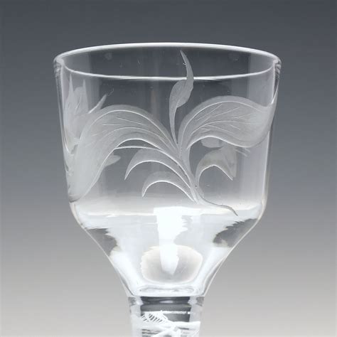 Antique 18th Century Engraved Opaque Twist Wine Glass C1760 Dm Wine