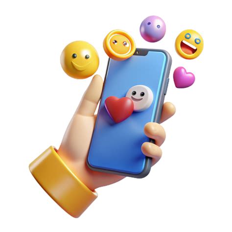 3d Hand Holding Phone With Emoji Minimal Social Media With Emoji