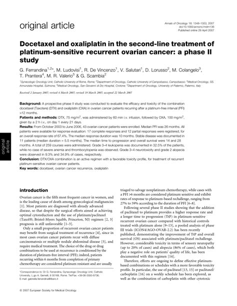 PDF Docetaxel And Oxaliplatin In The Second Line Treatment Of Platinum Sensitive Recurrent