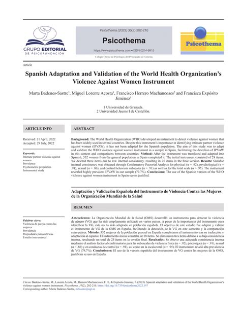 Pdf Spanish Adaptation And Validation Of The World Health Organizations Violence Against