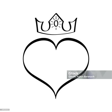 Crowned Heart Vector In Sketch Style King And Queen Signs Doodle