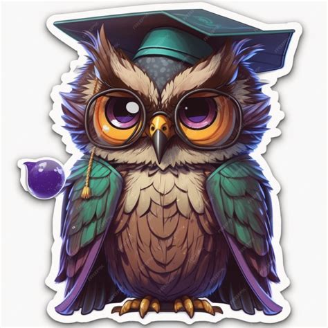 Una Pegatina De Un Búho Con Un Gorro De Graduación Foto Premium