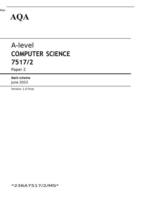Aqa A Level Computer Science Paper 1 And 2 June 2023 Question Papers