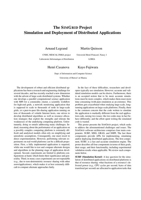 Pdf The Simgrid Project Simulation And Deployment Of Distributed