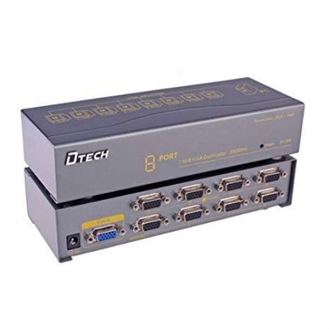DTECH 8 Port VGA Splitter Amplifier Booster Box 1 In 8 Out For Multi Monitors With 350MHz