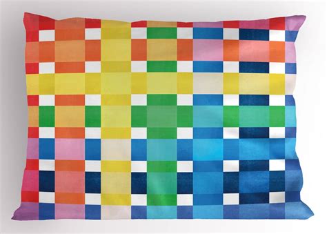 Checkered Pillow Sham Rainbow Colors Contiguous Big And Small Squares