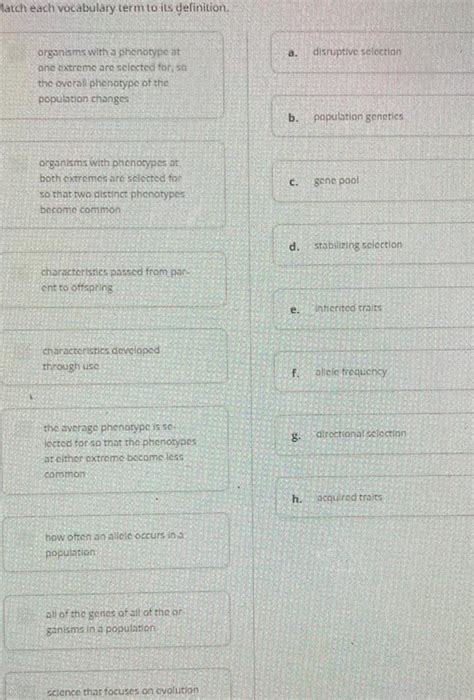 Answered Match Each Vocabulary Term To Its Definition Organisms With