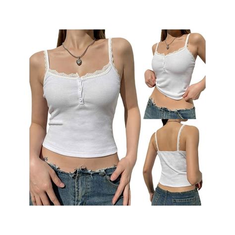 Kelajuan Womens Lace Trim Cami Tops Sleeveless Spaghetti Strap Slim