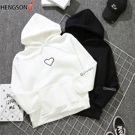 Love Heart Print Hoodies Women Hooded Sweatshirts Casual Lovers Couple