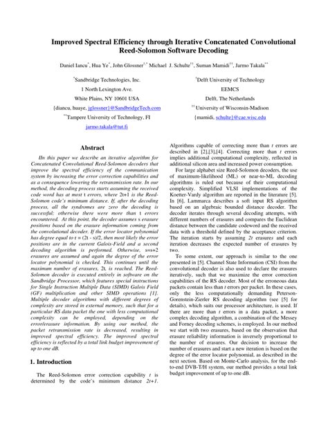 Pdf Improved Spectral Efficiency Through Iterative Concatenated Convolutional Reed Solomon