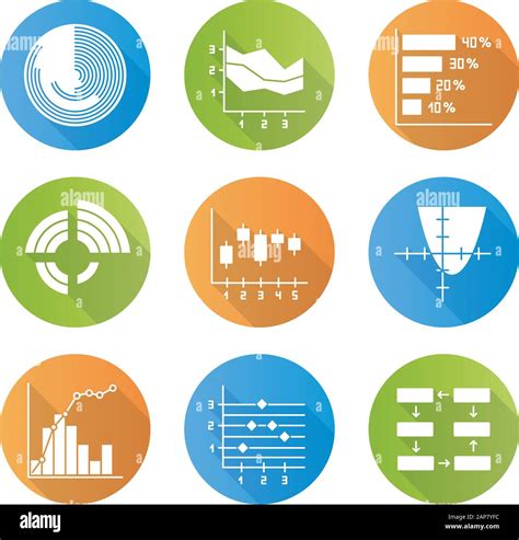 Chart And Graph Flat Design Long Shadow Glyph Icons Set Horizontal