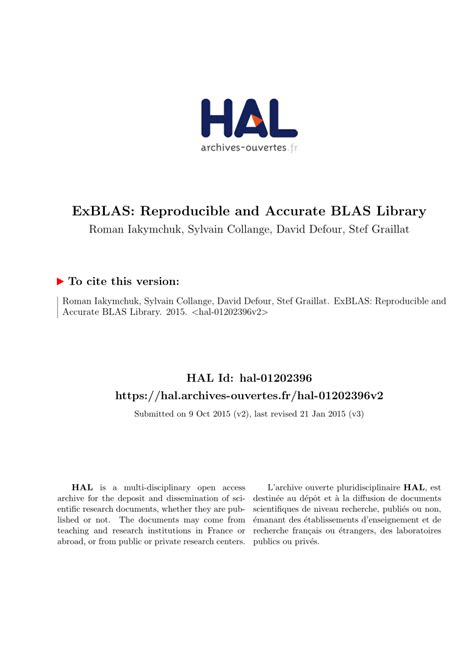 Pdf Exblas Reproducible And Accurate Blas Library