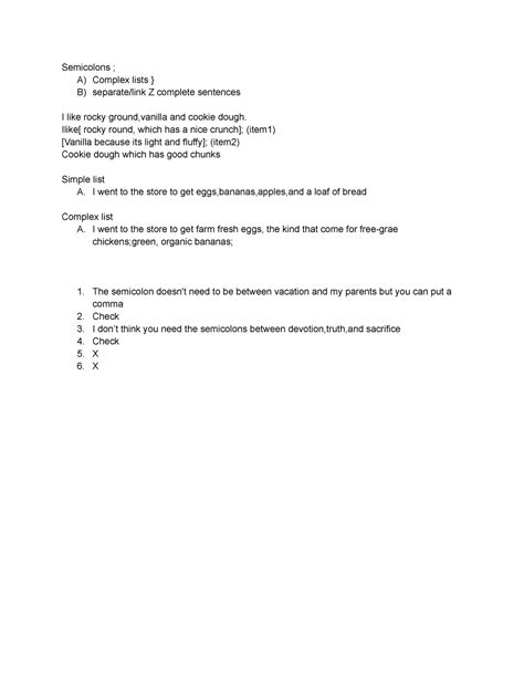 English Notes Semicolons Semicolons A Complex Lists B Separate