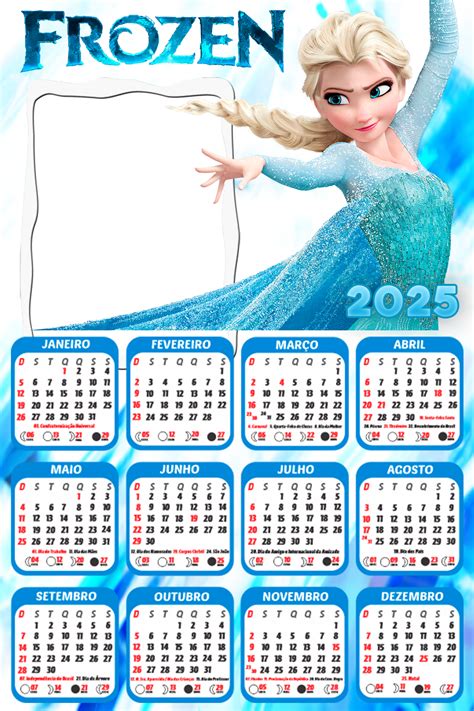 Calendário Princesa Elsa Frozen 2025 Digital Grátis