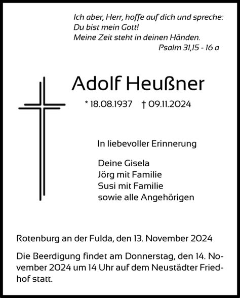 Traueranzeigen Von Adolf Heußner Trauerhnade