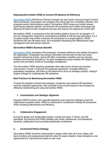 Deploying Servicenow Hrsd To Connect Hr Systems For Efficiencypdf