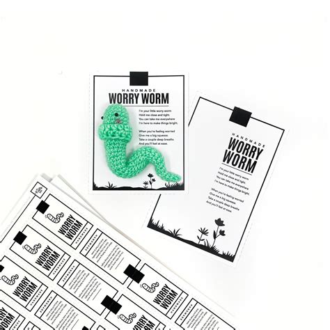 Printable Worry Worm Cards Hang Tags Digital Pdf Backing Display Inserts T Tags