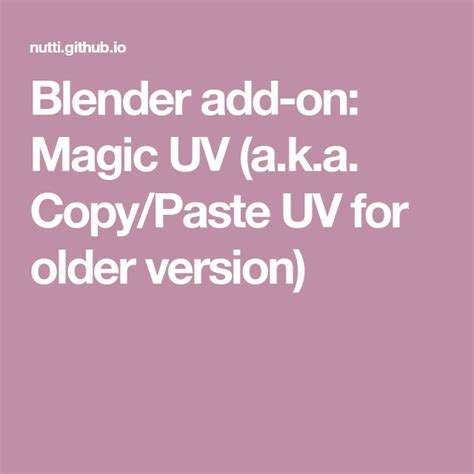 blender add on magic uv a k a copy paste uv for older version