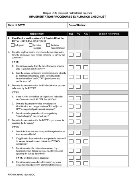 Oregon Deq Industrial Pretreatment Program Checklists 3 Checklists Water Quality Pretreatment