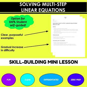 Solving Multi Step Linear Equations Mini Lesson By The Motivate Shop