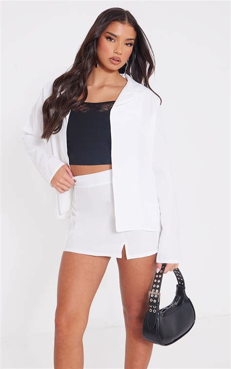 White Woven Split Hem Mini Skirt Co Ords Prettylittlething