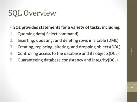 Ppt Lecture3 Sql Overview Oracle Data Type Ddl And Constraints