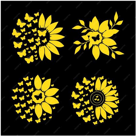 해바라기와 나비 윤 그림 라인 터 일러스트레이션 프리미엄 벡터