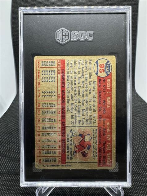 Mickey Mantle 1957 Topps Sgc 1 95 New York Yankees Ebay